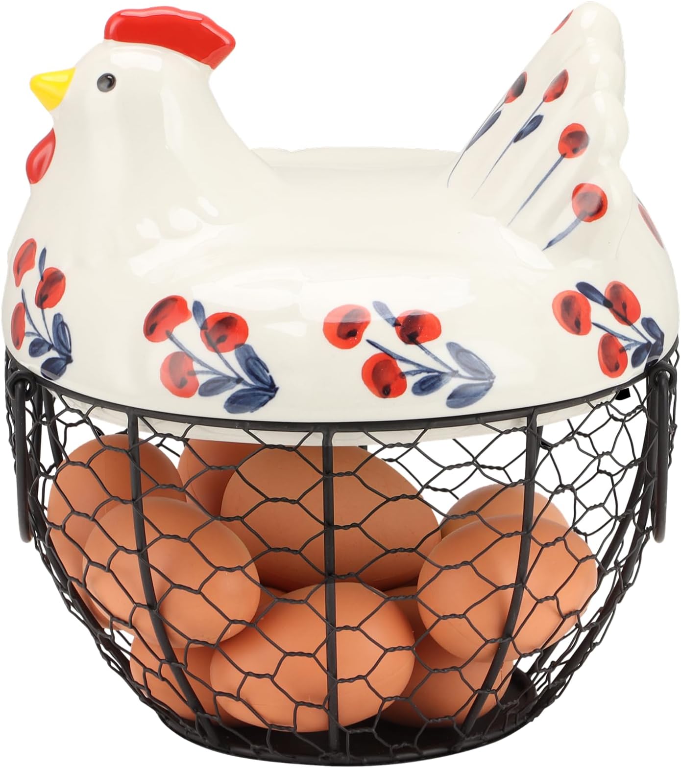 Amazon.com: Chicken Egg Basket with Ceramic Lid and Side Handles, Metal ...