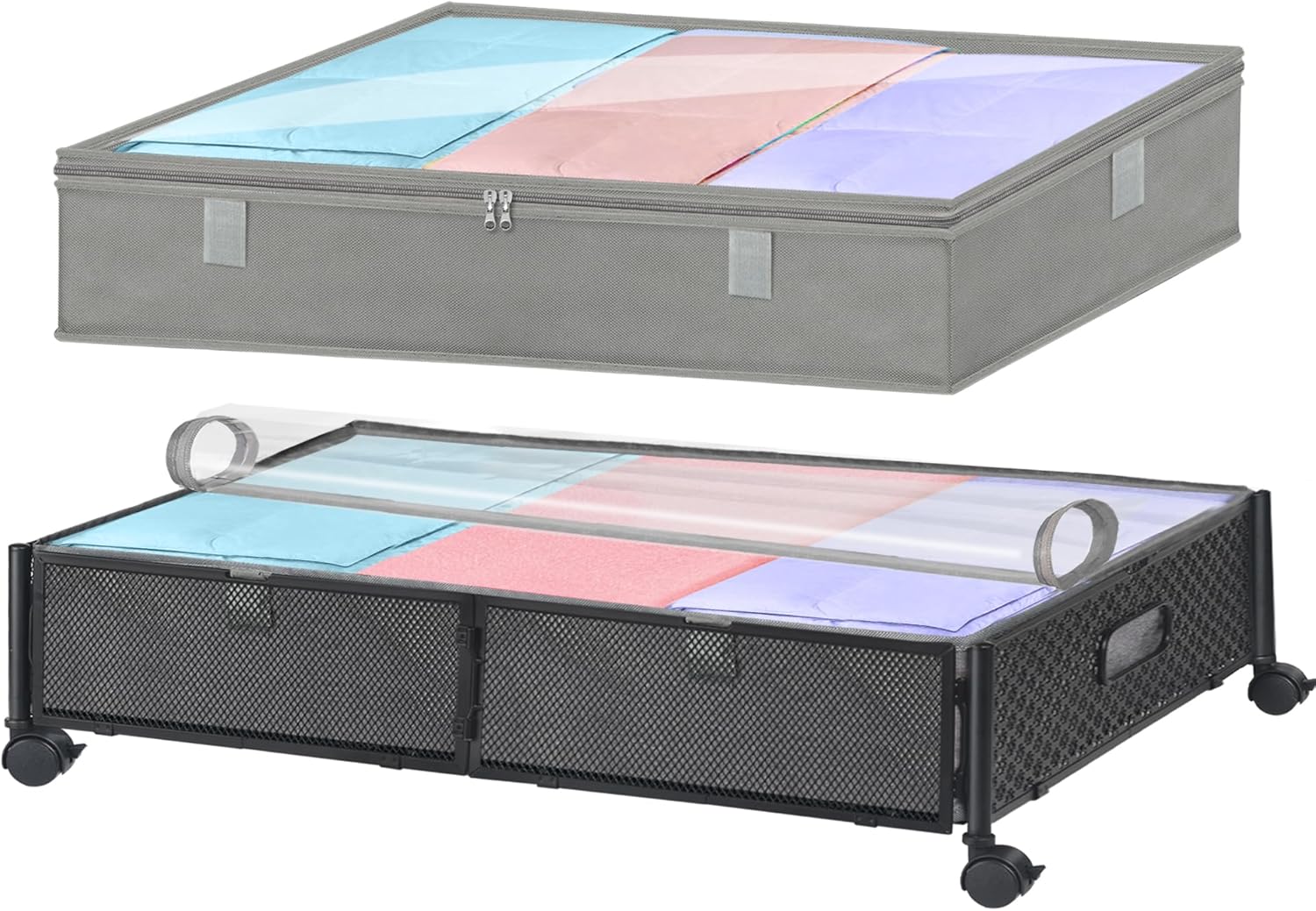 Amazon.com: JUEPLI Under the Bed Storage With Wheels, Metal Underbed ...