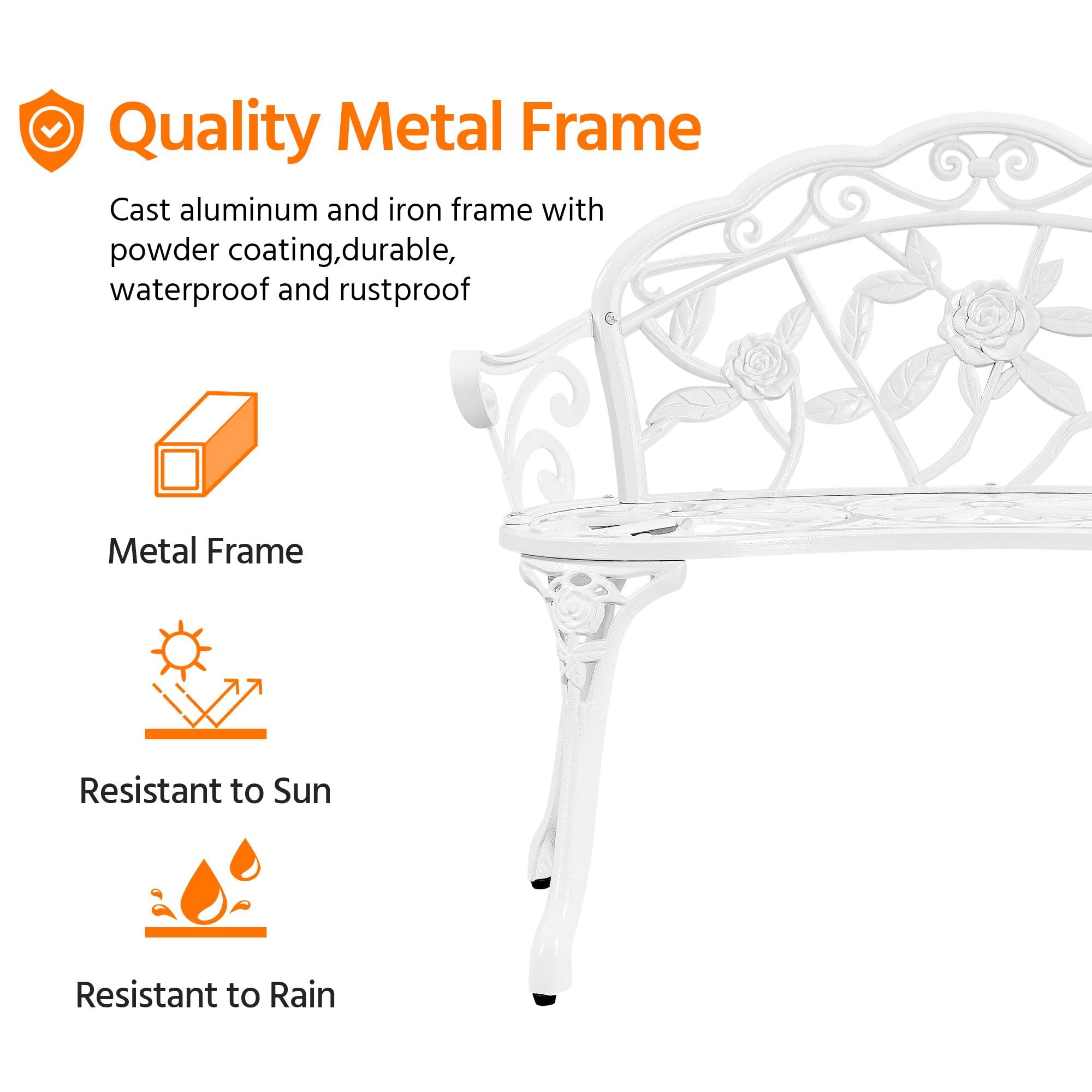 Snapklik.com : Patio Garden Bench Park Metal Rose Outdoor Benches ...