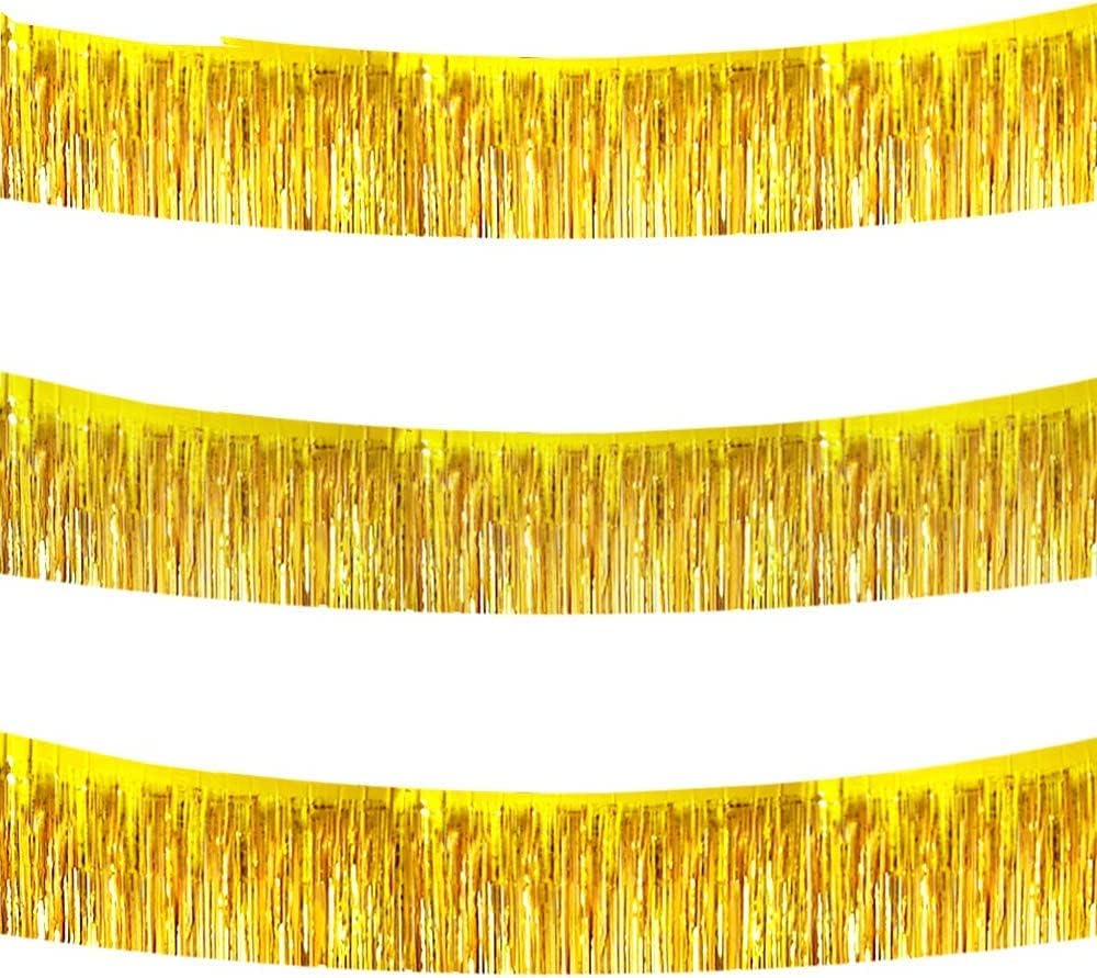 3 Packs Metallic Foil Fringe Garland Gold Wall Hanging Tinsel Fringe ...