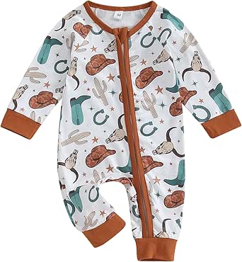 Amazon.com: Western Baby Girl Boy Clothes Cow Print Long Sleeve Romper Zipped Fall Outfit Infant ...