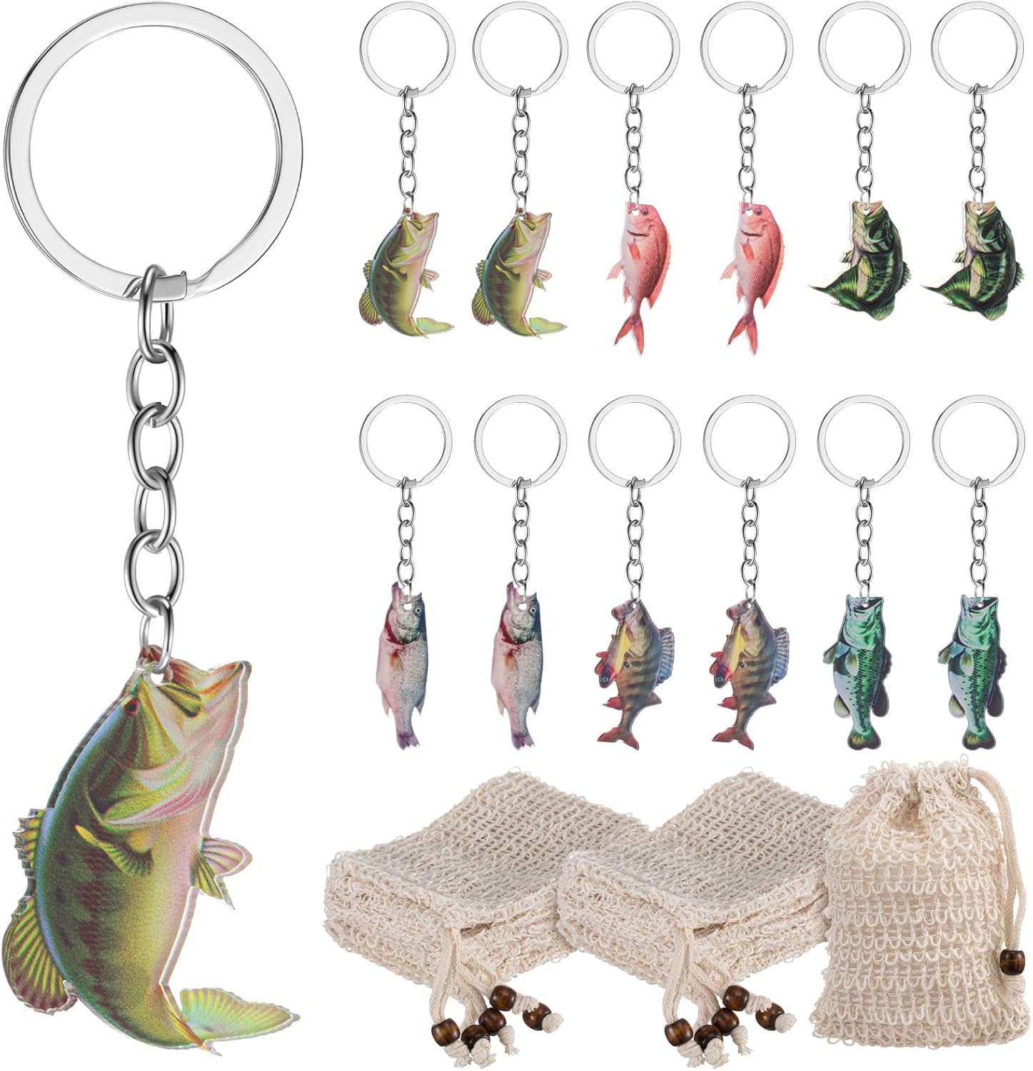 Amazon.com: Liliaafar 12 Set Fishing Keychain with Net Bag Fisherman ...