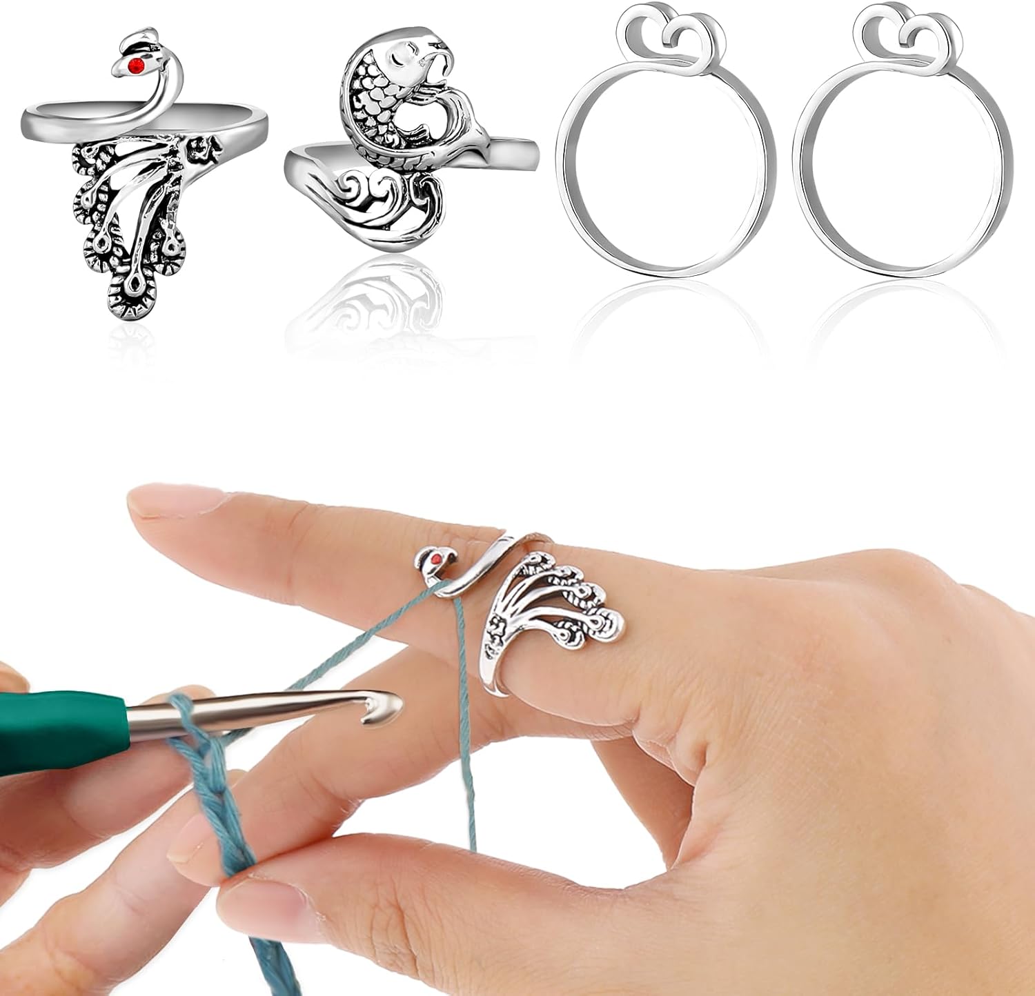 Amazon.com: 4 PCS Crochet Ring, Adjustable Knitting Croche Tension Ring ...