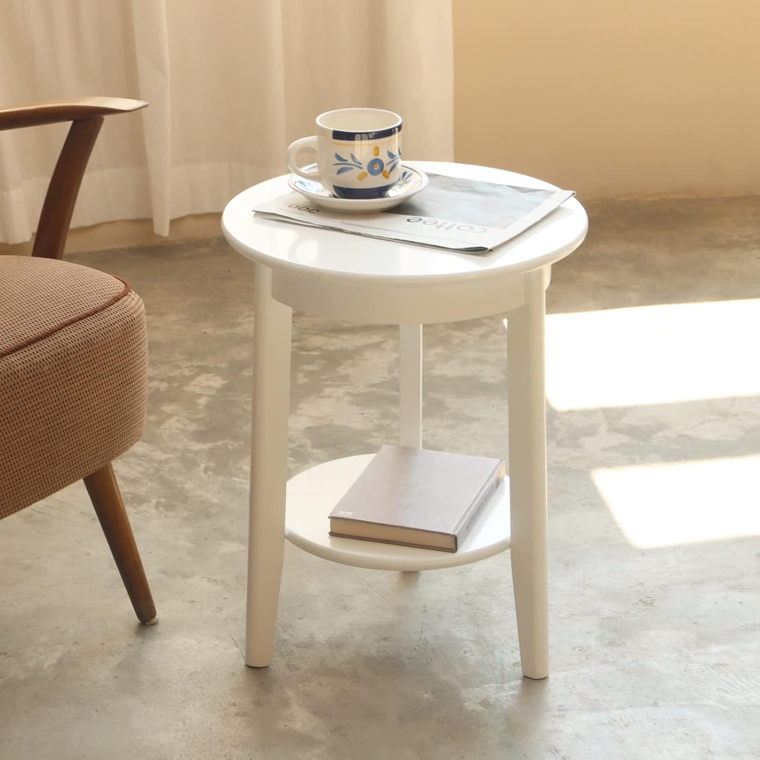 Buy MaxSmeo White Side Table Round End Table With Storage Modern Mid Century Coffee Table 2 Buy MaxSmeo White Side Table Round End Table With Storage Modern Mid Century Coffee Table 2