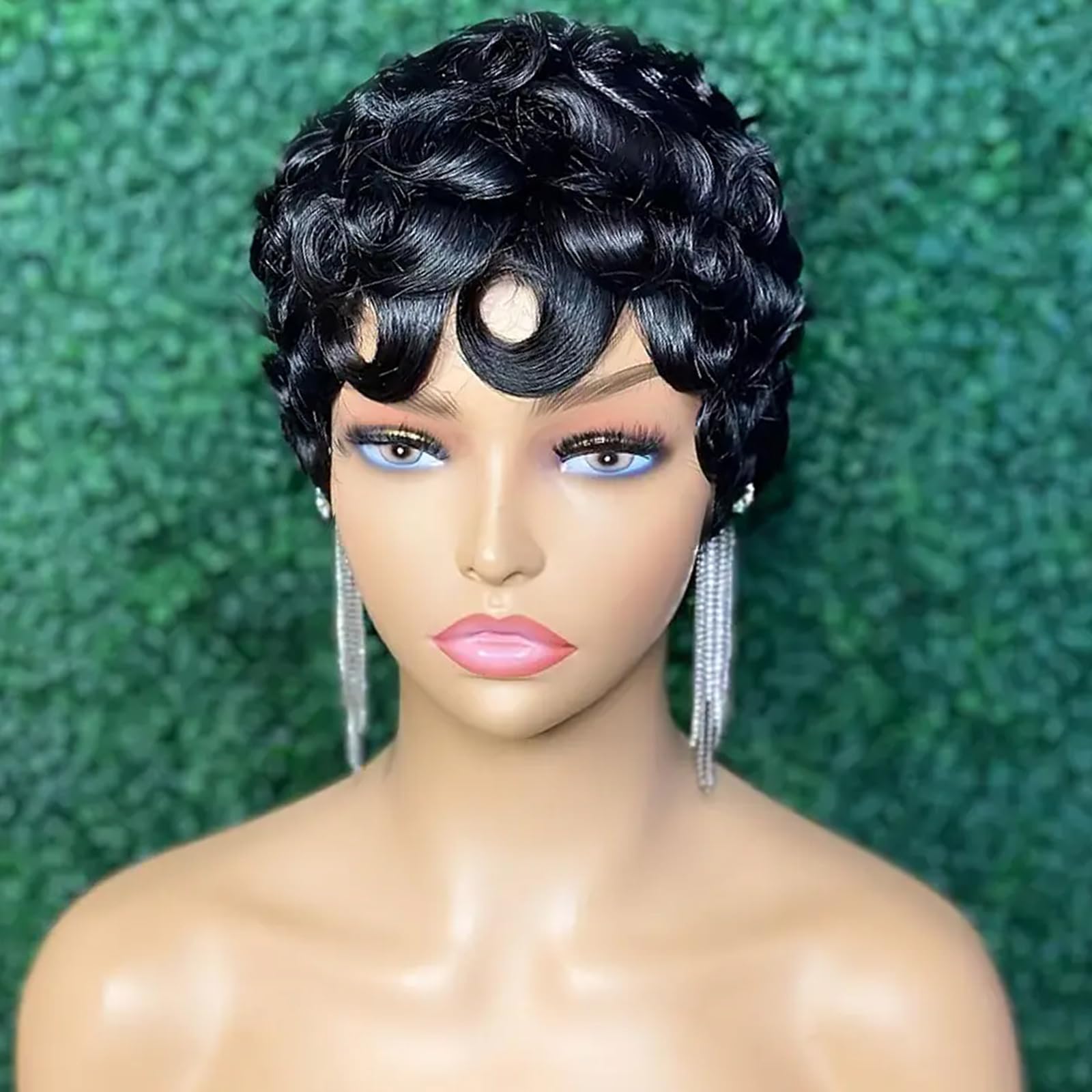 Amazon.com : HOTKIS Short Curly Wig Pixie Cut Wig Human Hair Natural ...