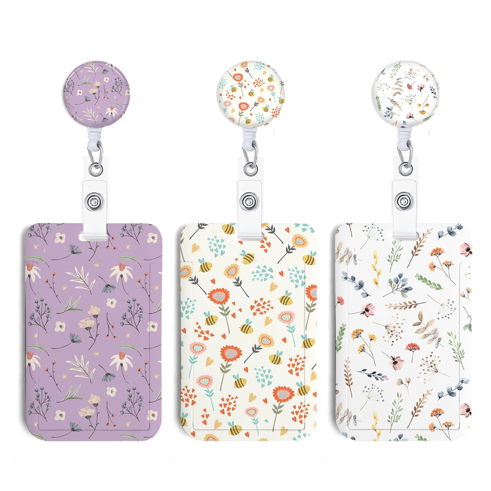 Amazon.com : 3Pcs Heavy Duty Badge Holder with Retractable Reel, Flower ...