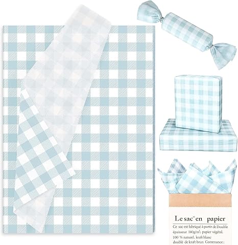 Amazon.com: Whaline 100 Sheets Blue Buffalo Plaid Tissue Paper Dusty ...