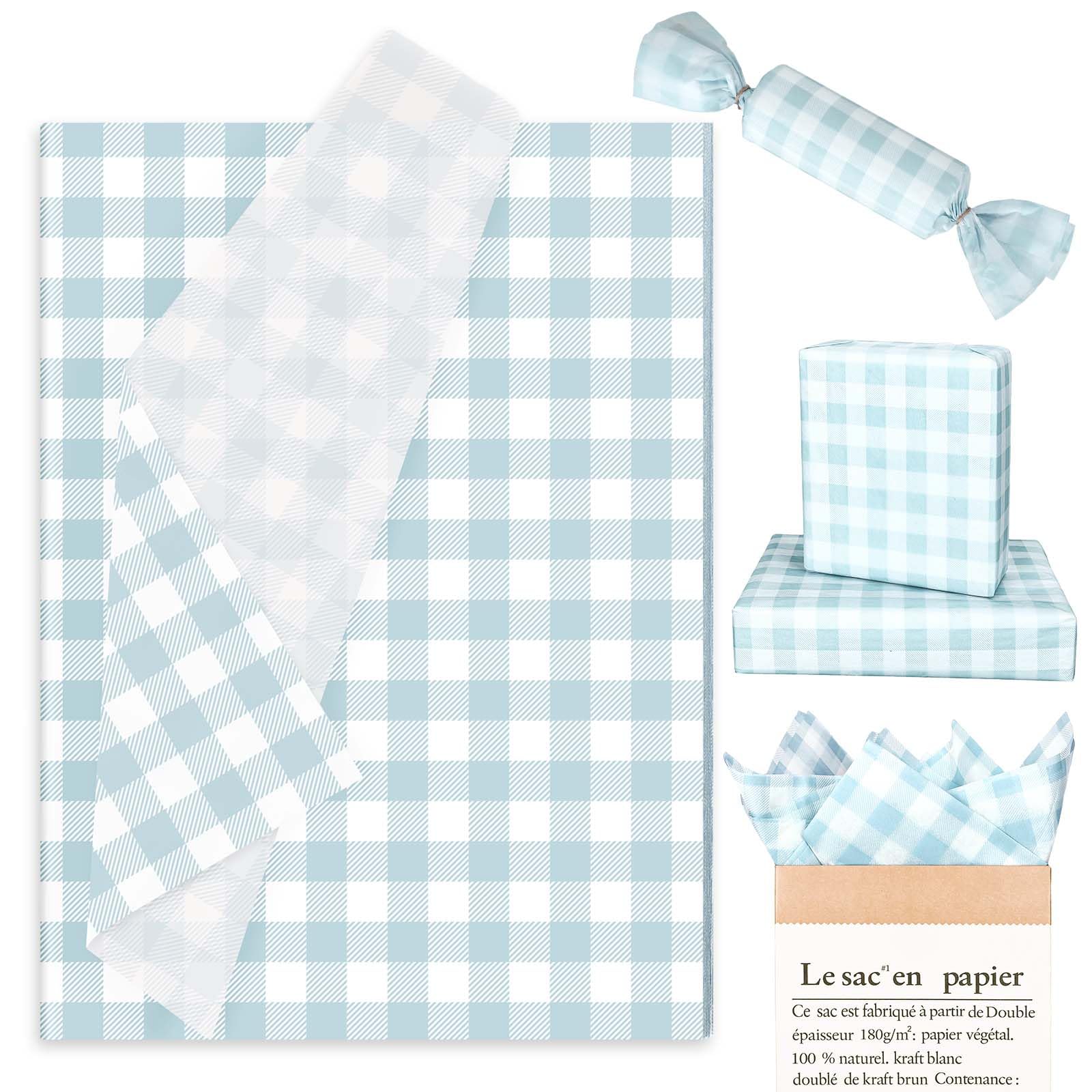 Amazon.com: Whaline 100 Sheets Blue Buffalo Plaid Tissue Paper Dusty ...