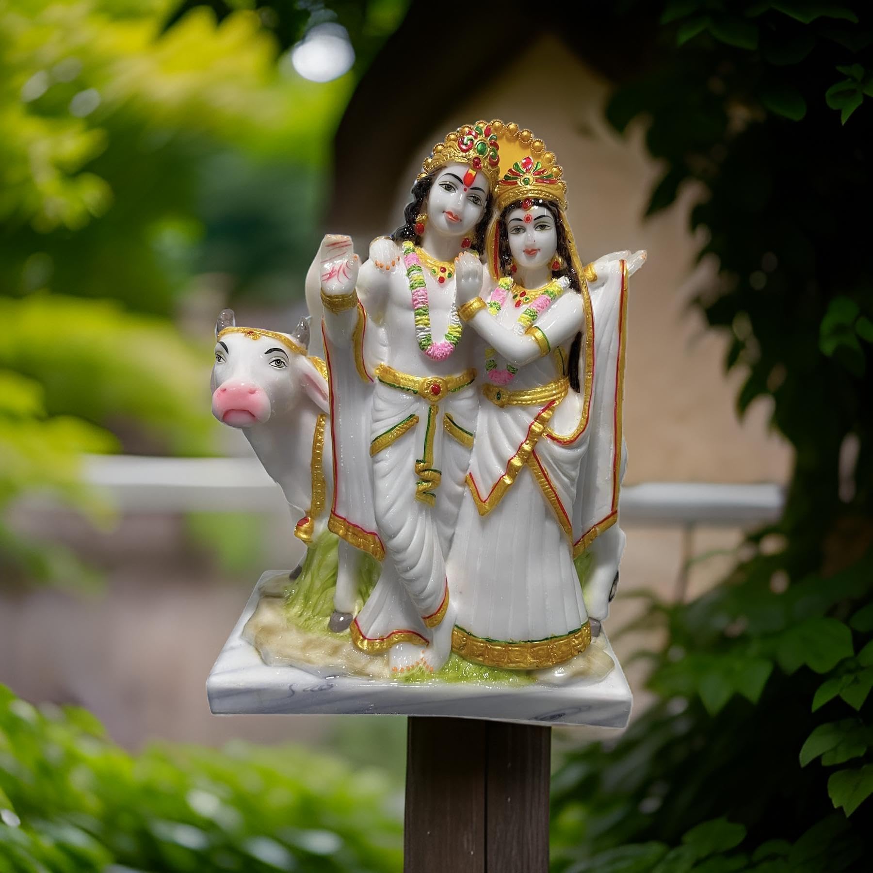 Buy Rama Collections Home Dcor Marble Radha Krishna with Kamdhenu Cow ...
