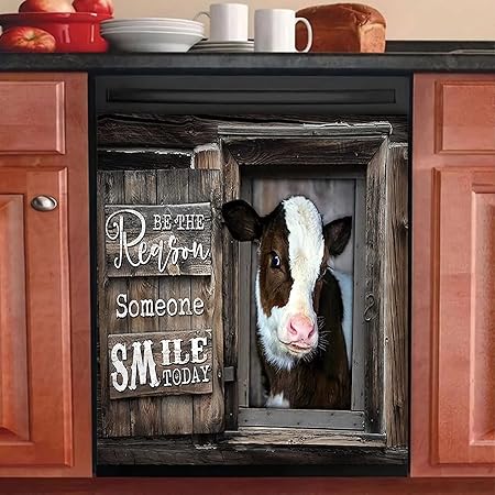 Amazon.com: Homa Cow Magnet Dishwasher Cover, Rural Farm Decor ...