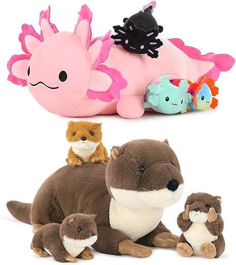 Amazon.com: MaoGoLan Pink Giant Axolotl Plush and Otter with Babies ...