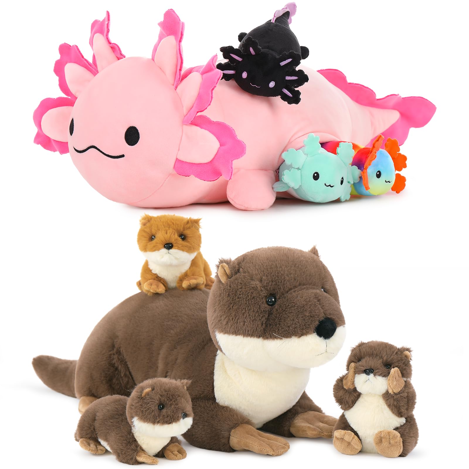 Amazon.com: MaoGoLan Pink Giant Axolotl Plush and Otter with Babies ...