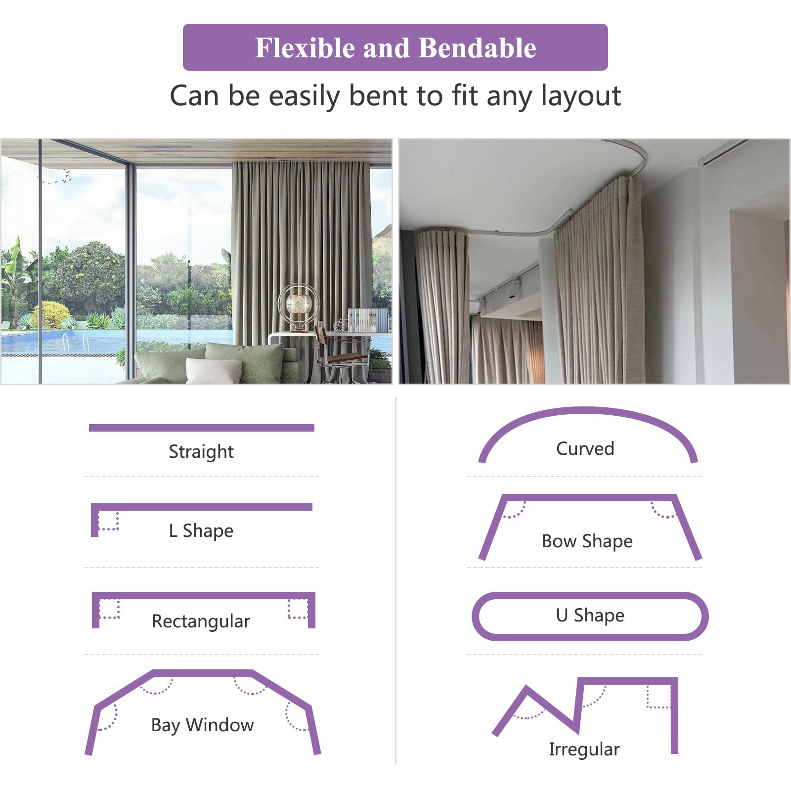 Snapklik.com : Ceiling Curtain Track, Flexible Bendable Curtain Track ...