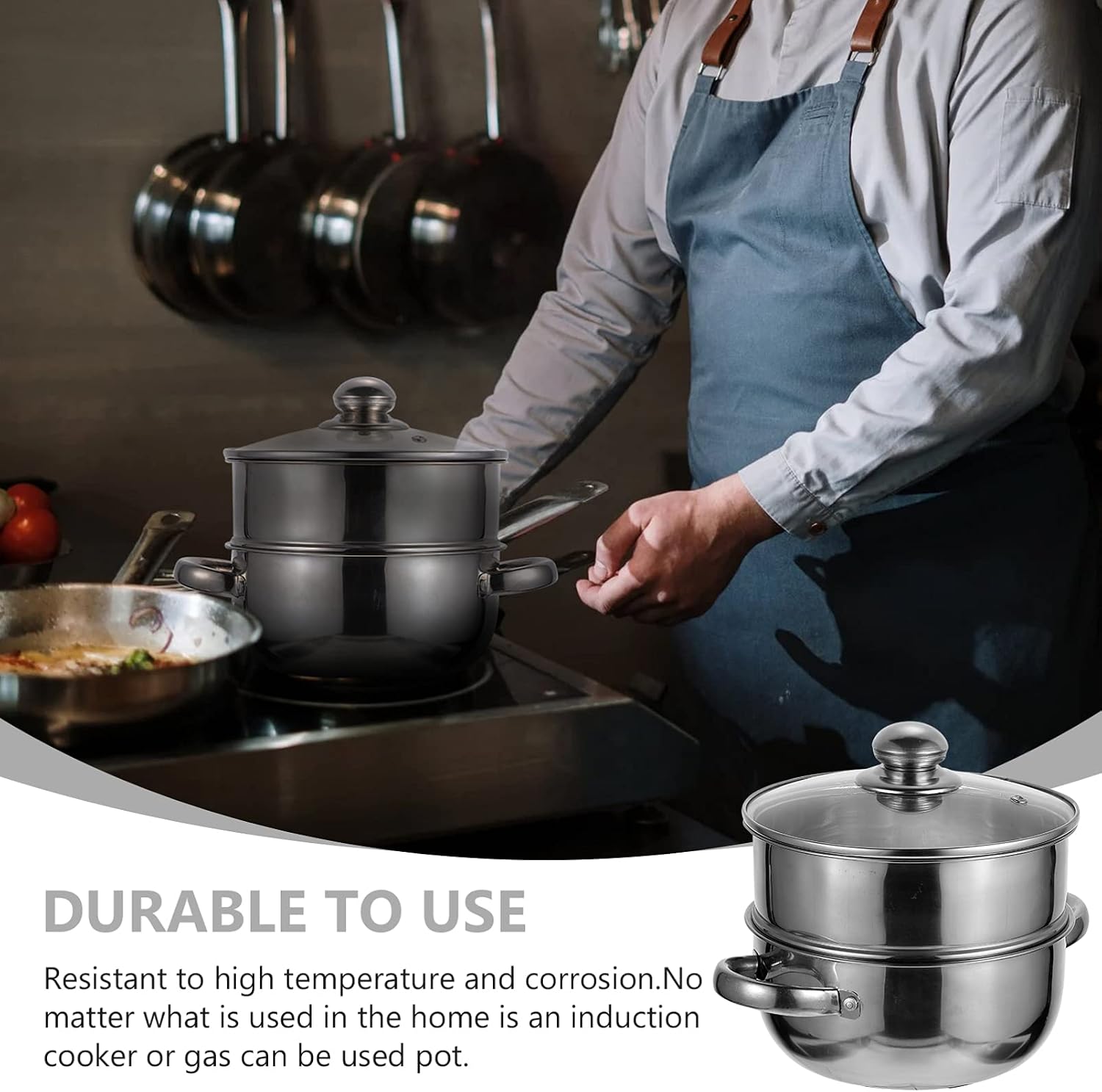 DOITOOL Olla de vapor grande de acero inoxidable con tapa de vidrio ...