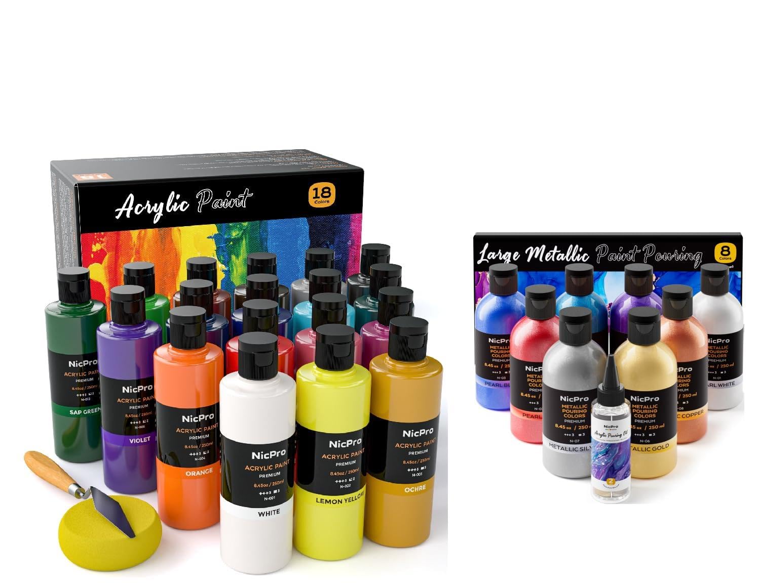 Amazon.com: Nicpro 18 Colors Acrylic Paint and 8 Colors Metallic ...