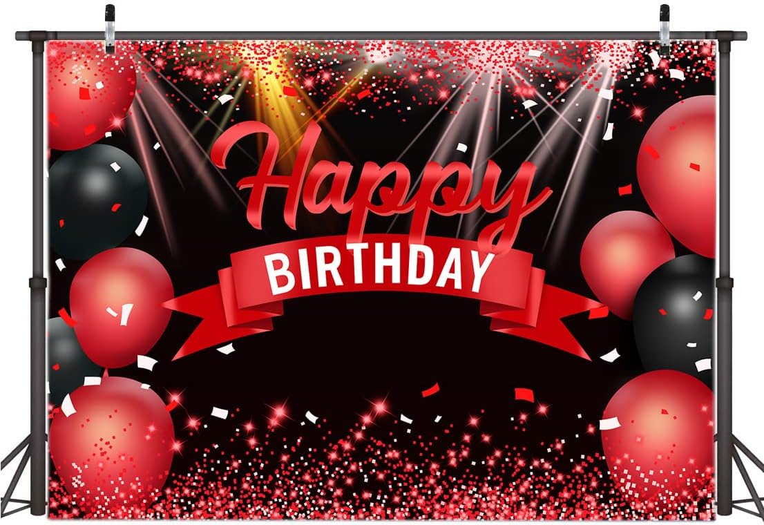 Amazon.com : AIIKES 8X6FT Happy Birthday Backdrop Red Glitter Balloons ...