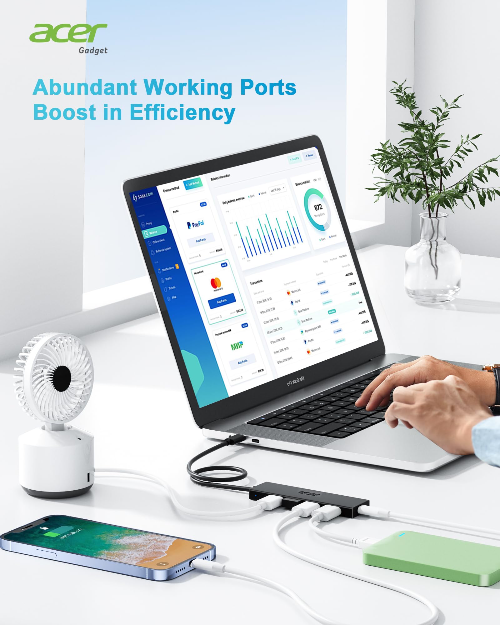 Snapklik.com : Acer USB C Hub 4 Ports, Multiple USB 3.1 Hub, USB C ...