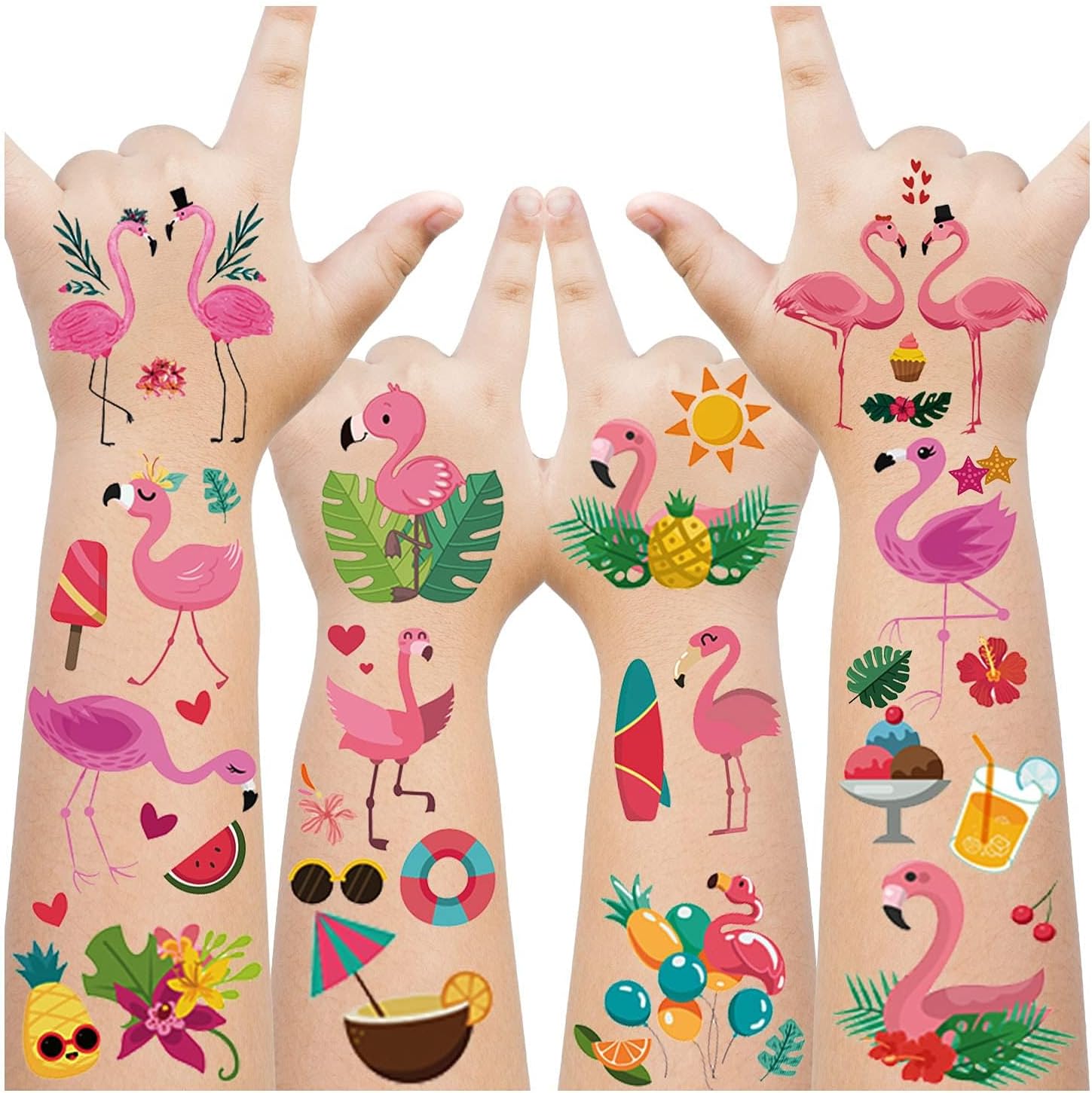 Amazon.com : Onogola Flamingo Temporary Tattoos for Kids Women 100 ...