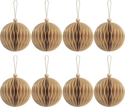 KI Store 8pcs Khaki Paper Christmas Baubles with Magnetic Closing 8cm ...