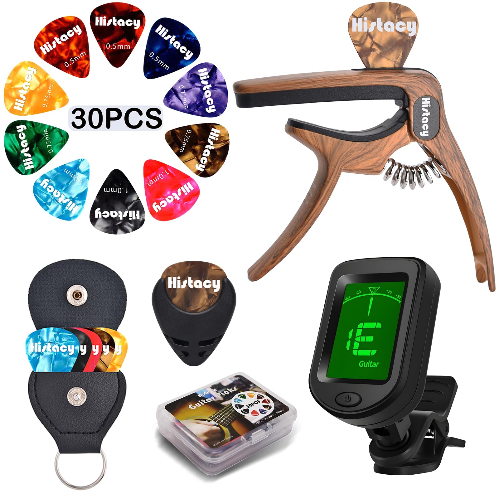 Histacy Guitar Accessories Kit: Clip On Guitar Tuner, 3 in 1 Guitar ...
