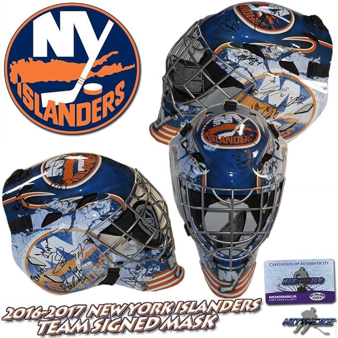 Amazon.com: 2017 NEW YORK ISLANDERS Team Signed FULL-SIZE GOALIE MASK w ...
