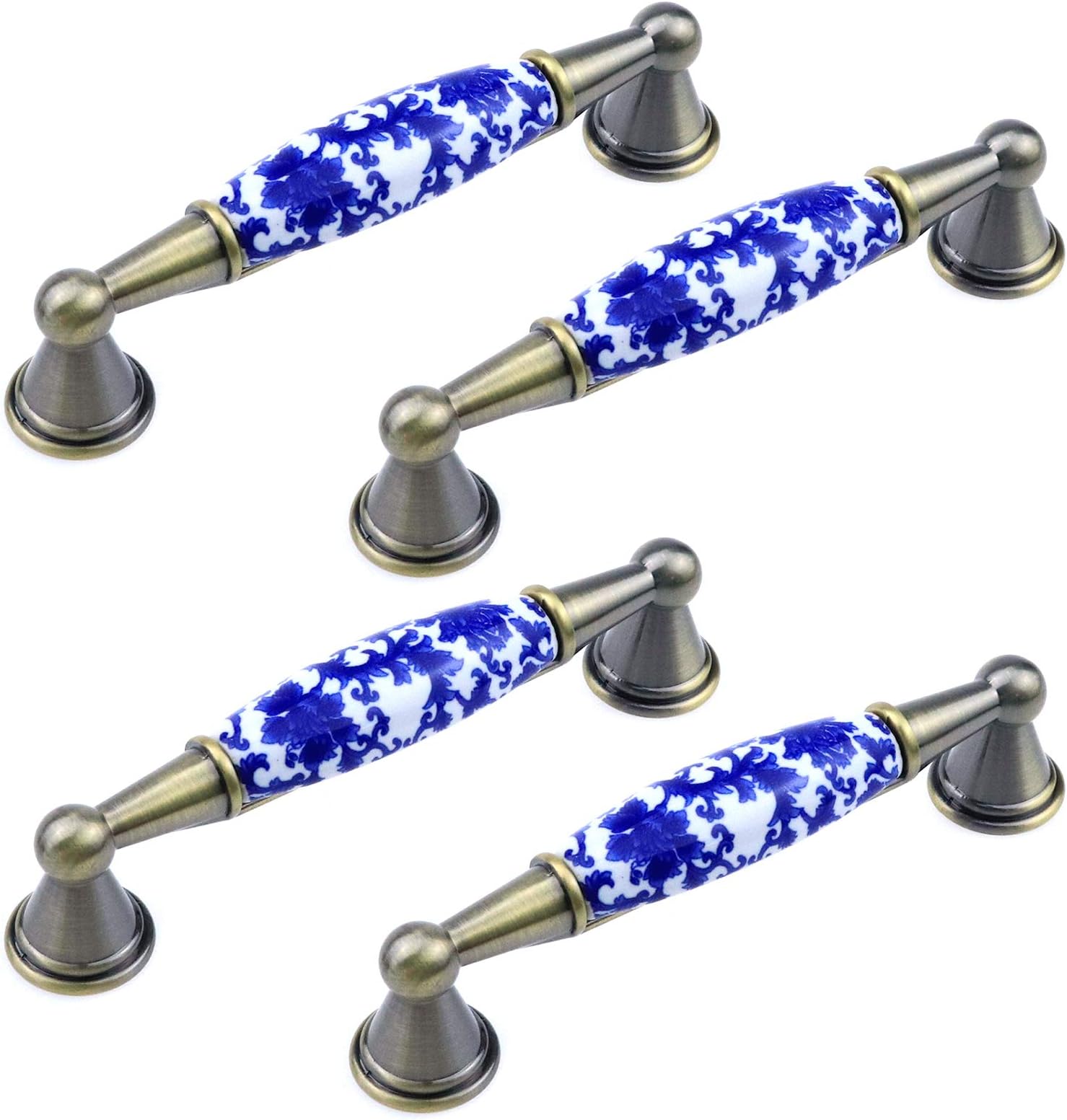 MY MIRONEY 3" Holes Center to Center Blue Floral Cabinet Pulls Ceramic ...