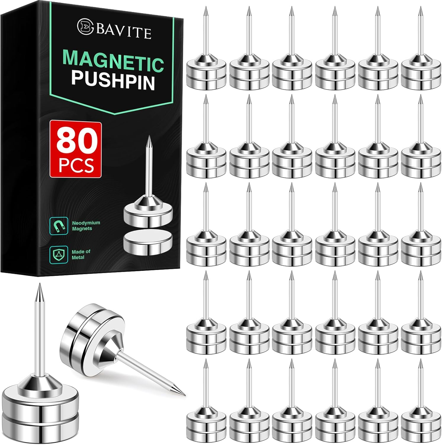 Amazon.com: E BAVITE Magnetic Push Pins, 80 Sets Magnet Thumbtack for ...