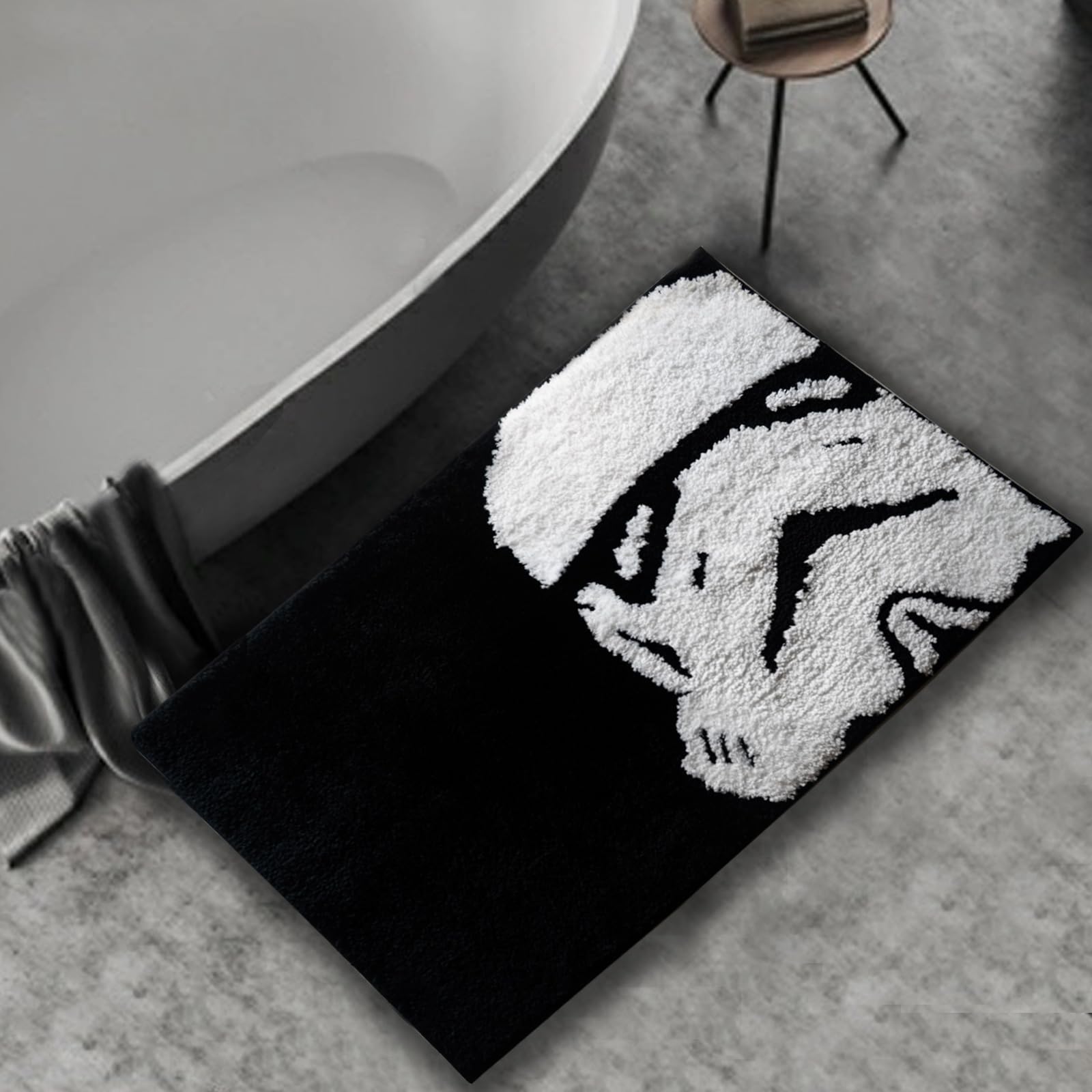 Amazon.com: wofee Bath Mats Black and White Cartoon Bathroom Rugs Non ...