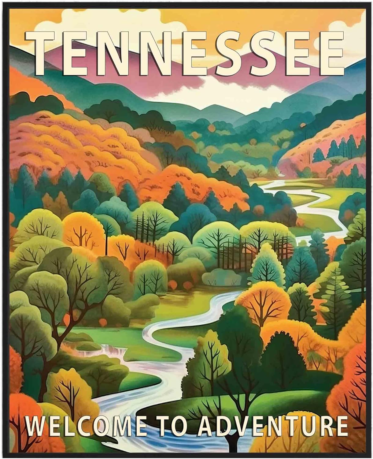 Amazon.com: Tennessee Poster Art Print, Retro States Landscape Wall art ...