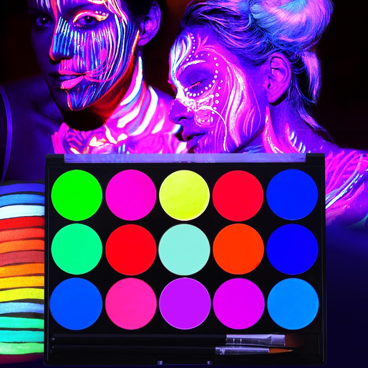 Amazon.com : 12 Pieces Glow In The UV Light Body & Face Paint,Glow In ...