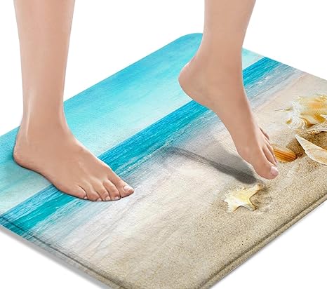 Amazon.com: Britimes Bath Mat for Bathroom, Blue Beach Starfish Sea ...