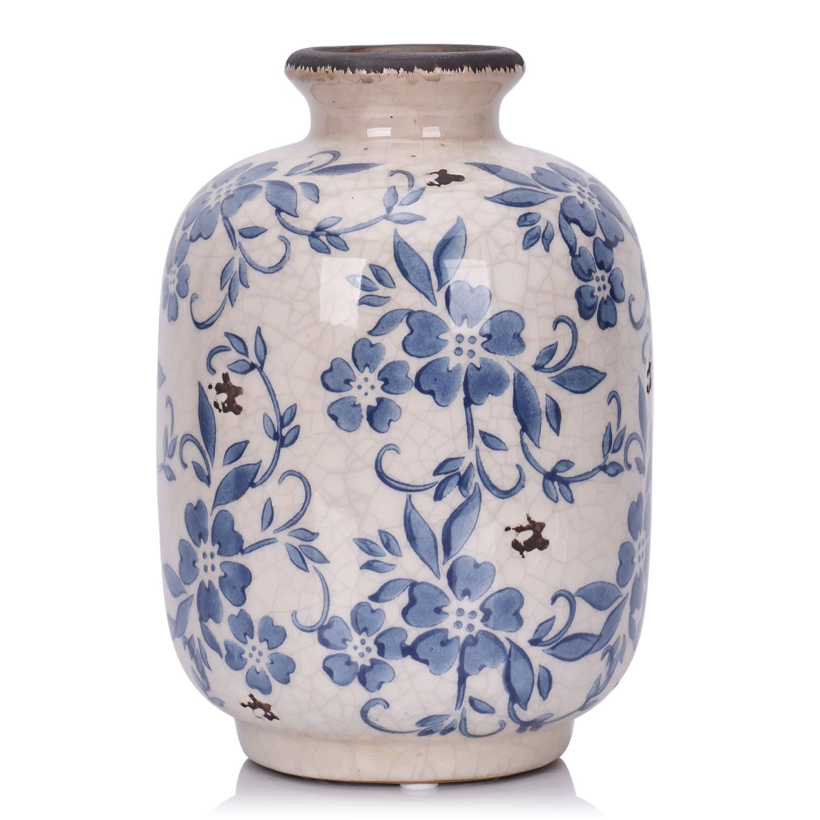 Amazon.com: Blue and White Floral Vase - 7.9" Vintage Ceramic Pottery ...