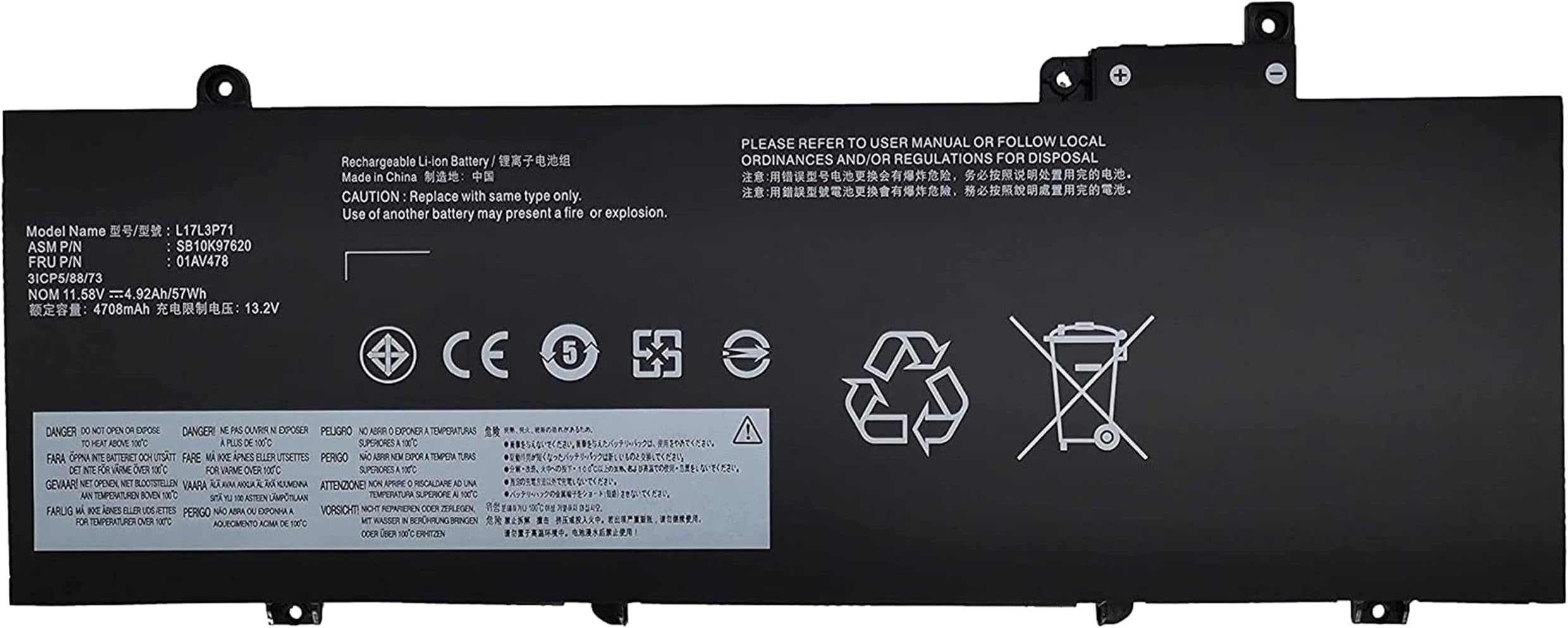 AKKEE L17L3P71 Laptop Battery for Lenovo ThinkPad T480S Series L17M3P71 ...