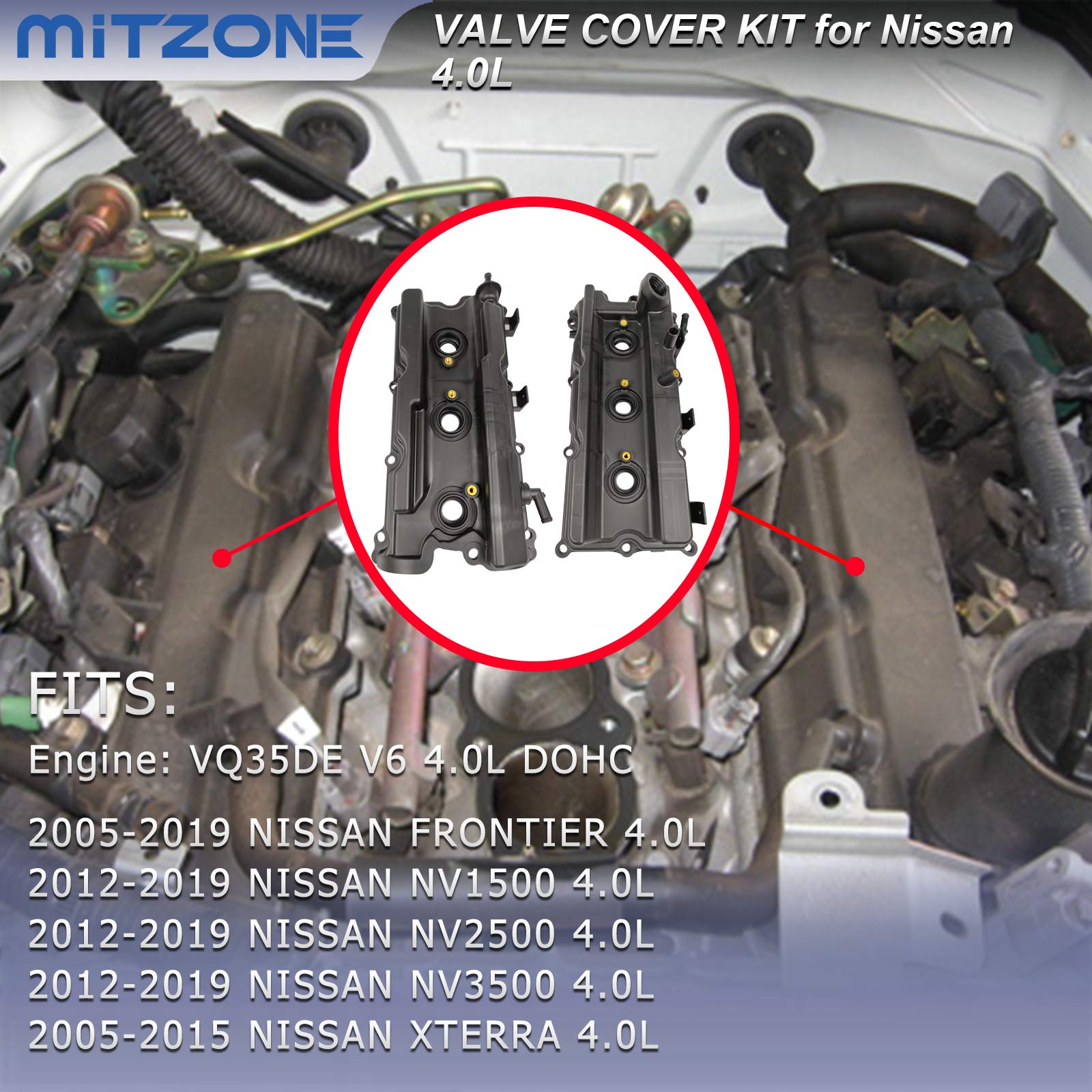 MITZONE Pair Valve Covers With Gaskets Bolts Oil Filter Cap Compatible ...