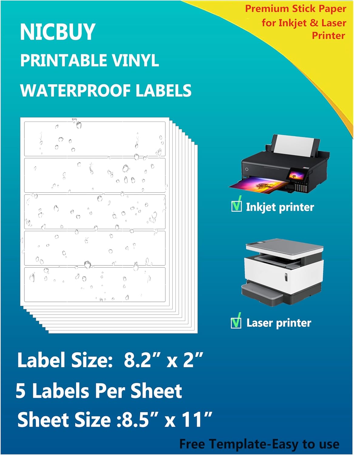 Amazon.com : 8.2x2 inch Water Bottle Labels Printable Glossy White ...