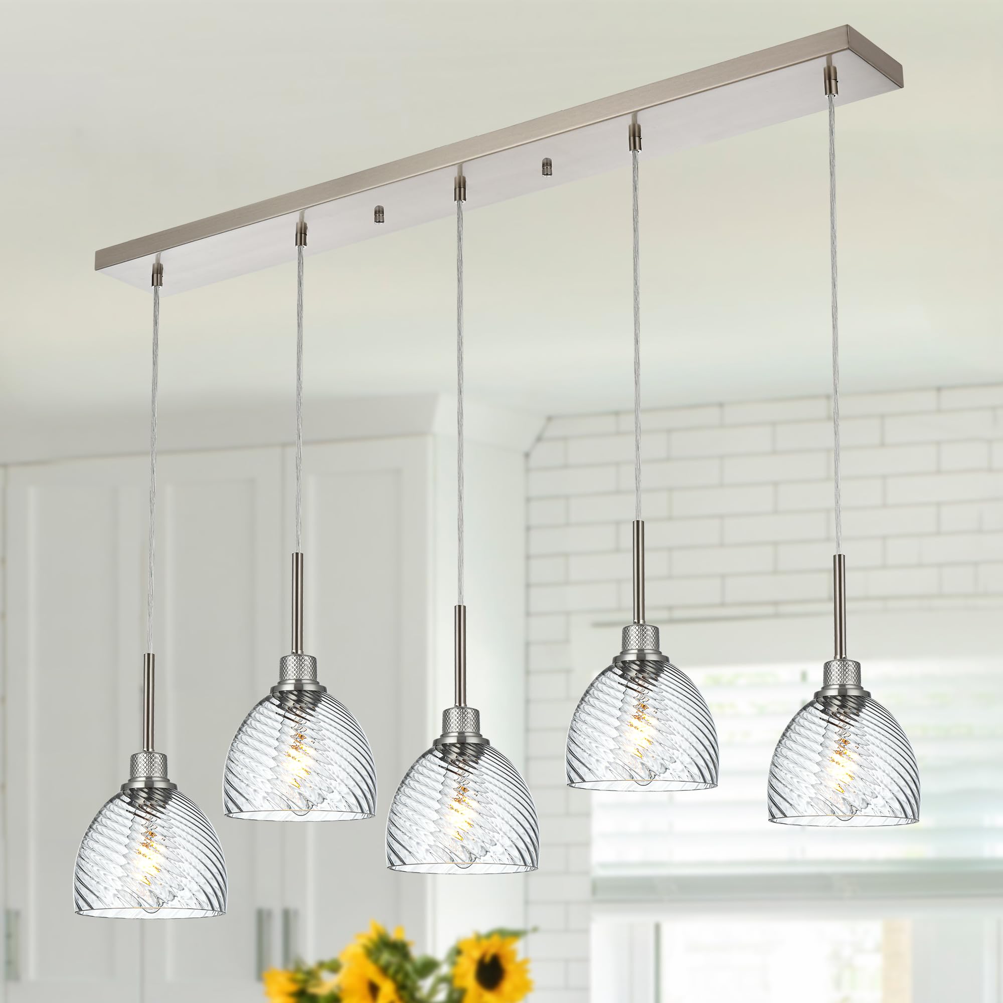 TODOLUZ 5-Lights Pendant Light Fixtures in Brushed Nickel, Modern ...