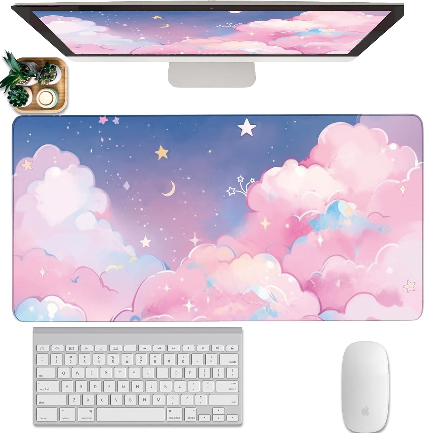 Amazon.com: Pink Cloud Mouse Pad Extended Large Cute Desk Mat Big Desk ...