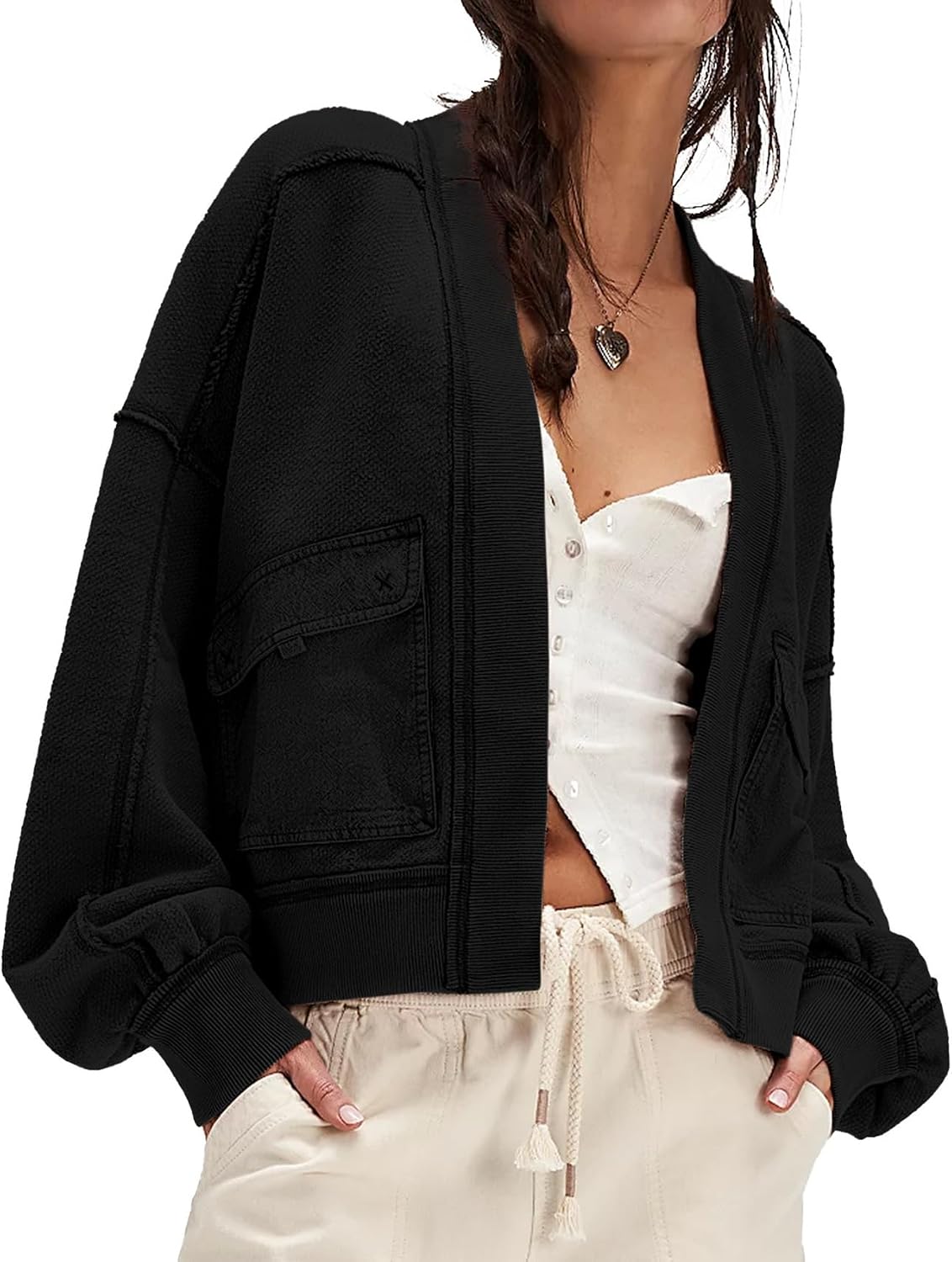 Duyang Womens Oversized Cardigan Open Front Sweatshirt Casual Long ...