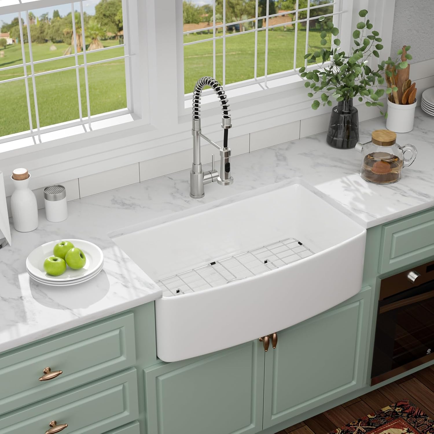 Yurshen 33 Inch Fireclay Farmhouse Sink, White Porcelain Apron Front ...