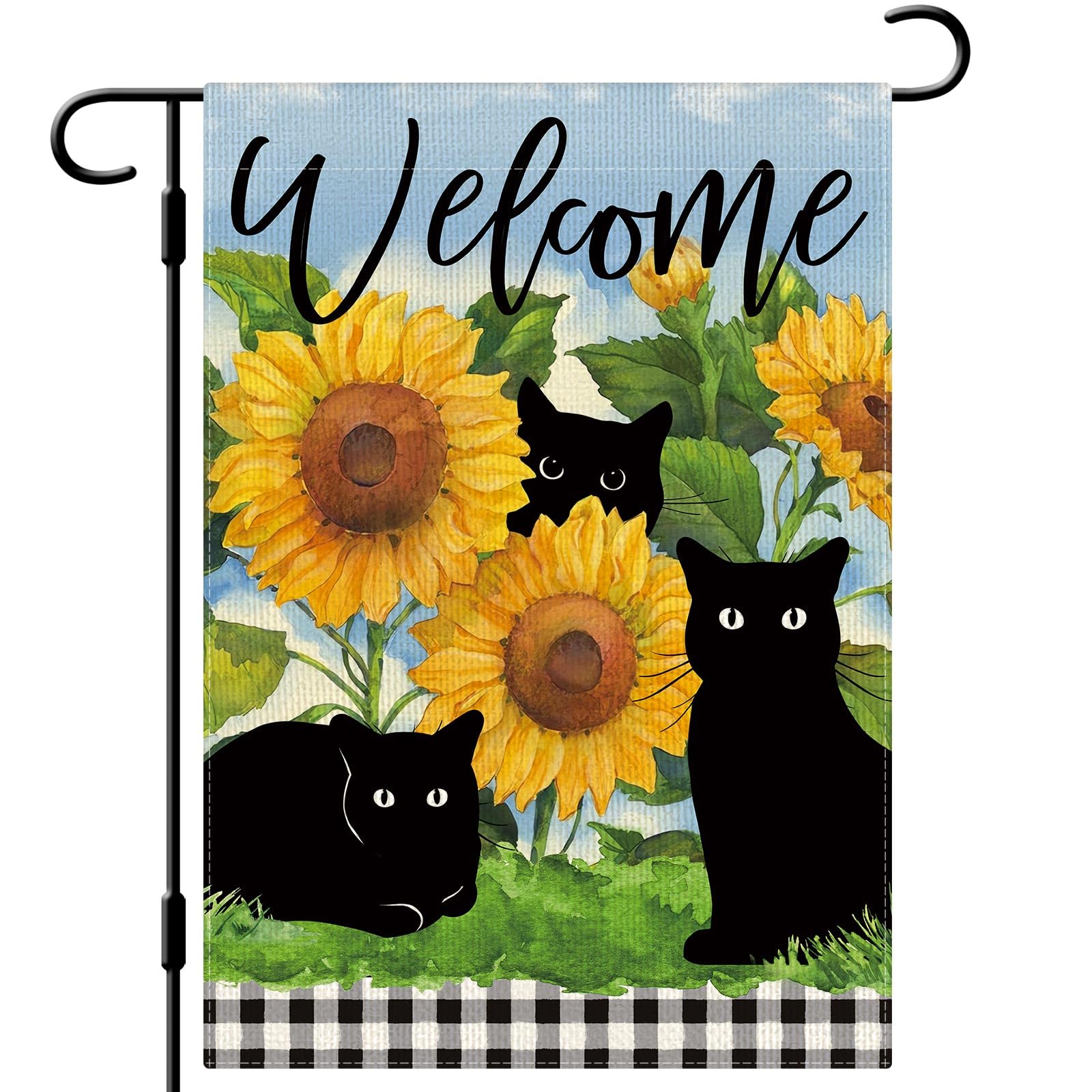 Amazon.com : DLZDN Summer Cat Garden Flag Sunflower Black Cat Garden ...
