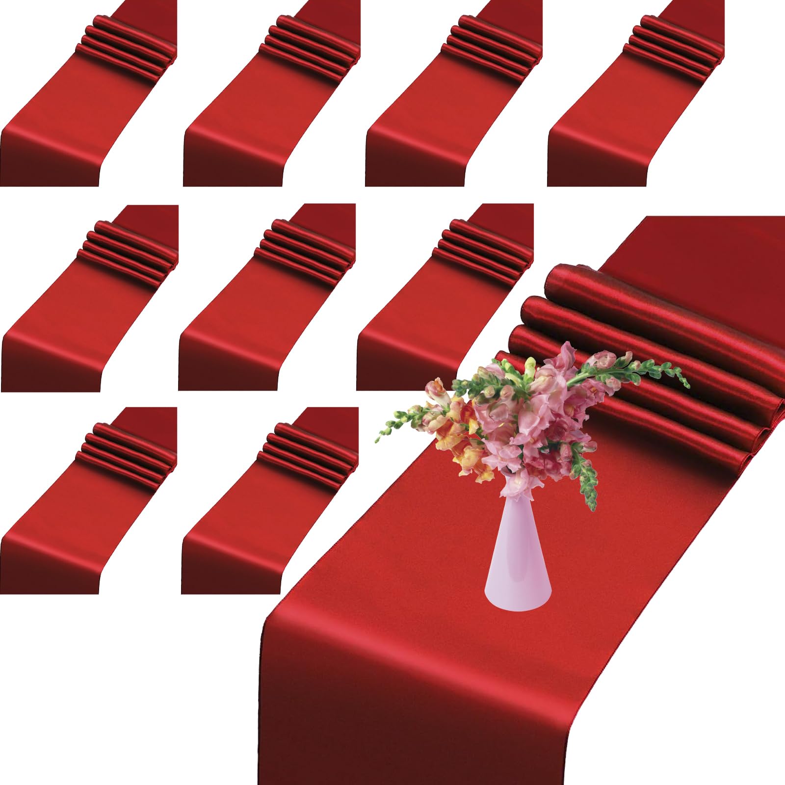 Amazon.com: 10 Pack Red Table Runner 12 x 108 Inches Wedding Satin Silk ...