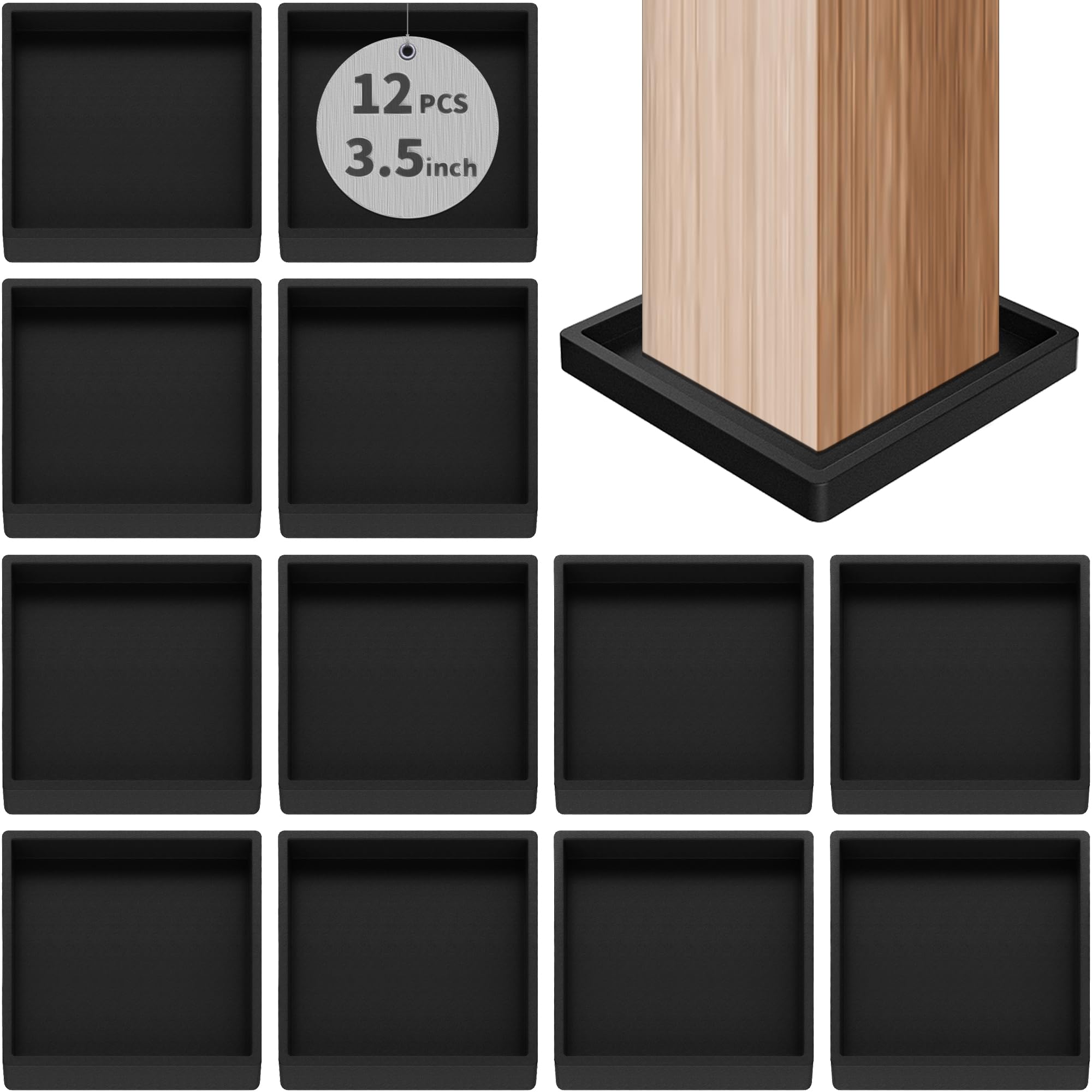 Non Slip Furniture Pads Square Rubber Furniture Caster Cups (Set of 12 ...