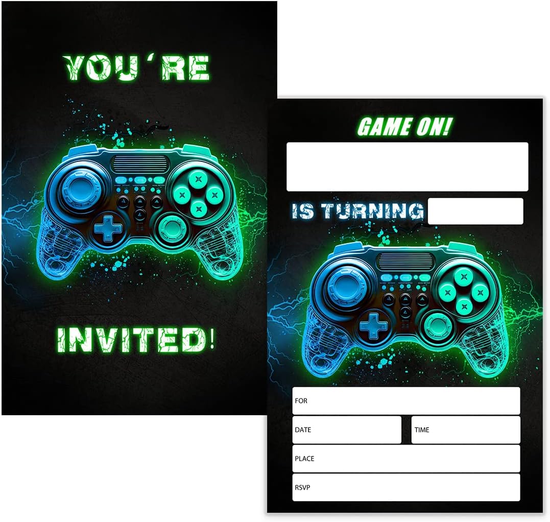 Amazon.com : Rifyue Video Game Birthday Party Invitation, Gamer ...