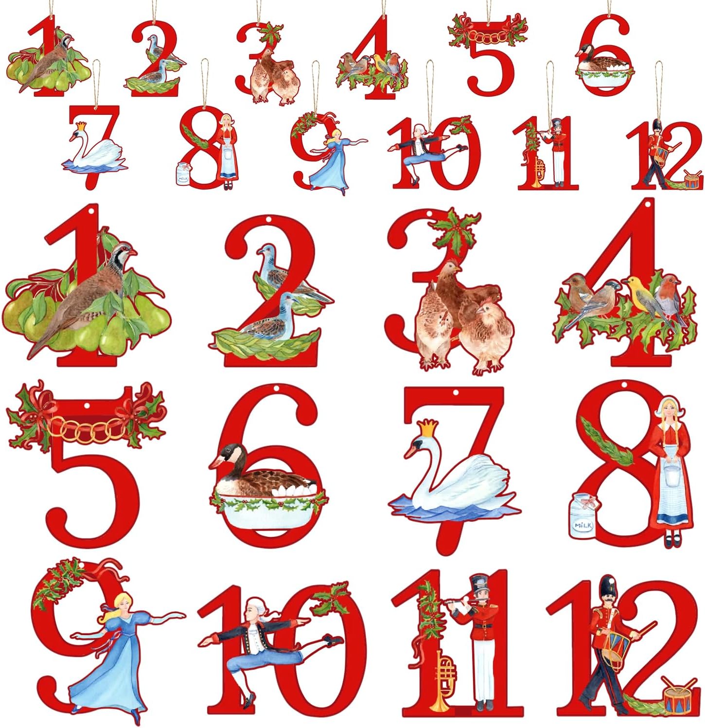 Amazon.com: 12 Pieces 12 Days of Christmas Ornaments Wooden Christmas ...