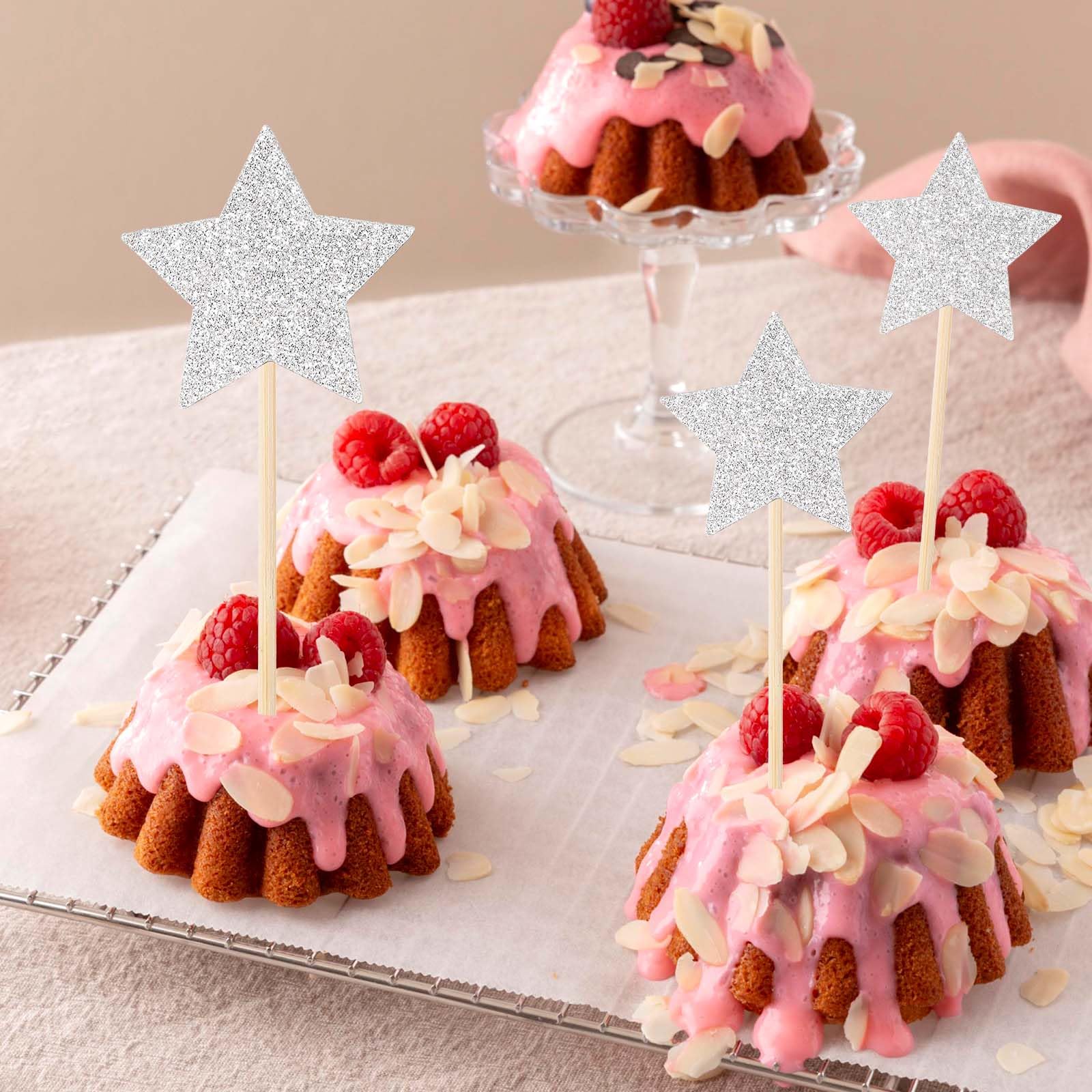 Snapklik.com : Thinp 30 Pcs Star Cupcake Picks,Silver Stars Cupcake ...