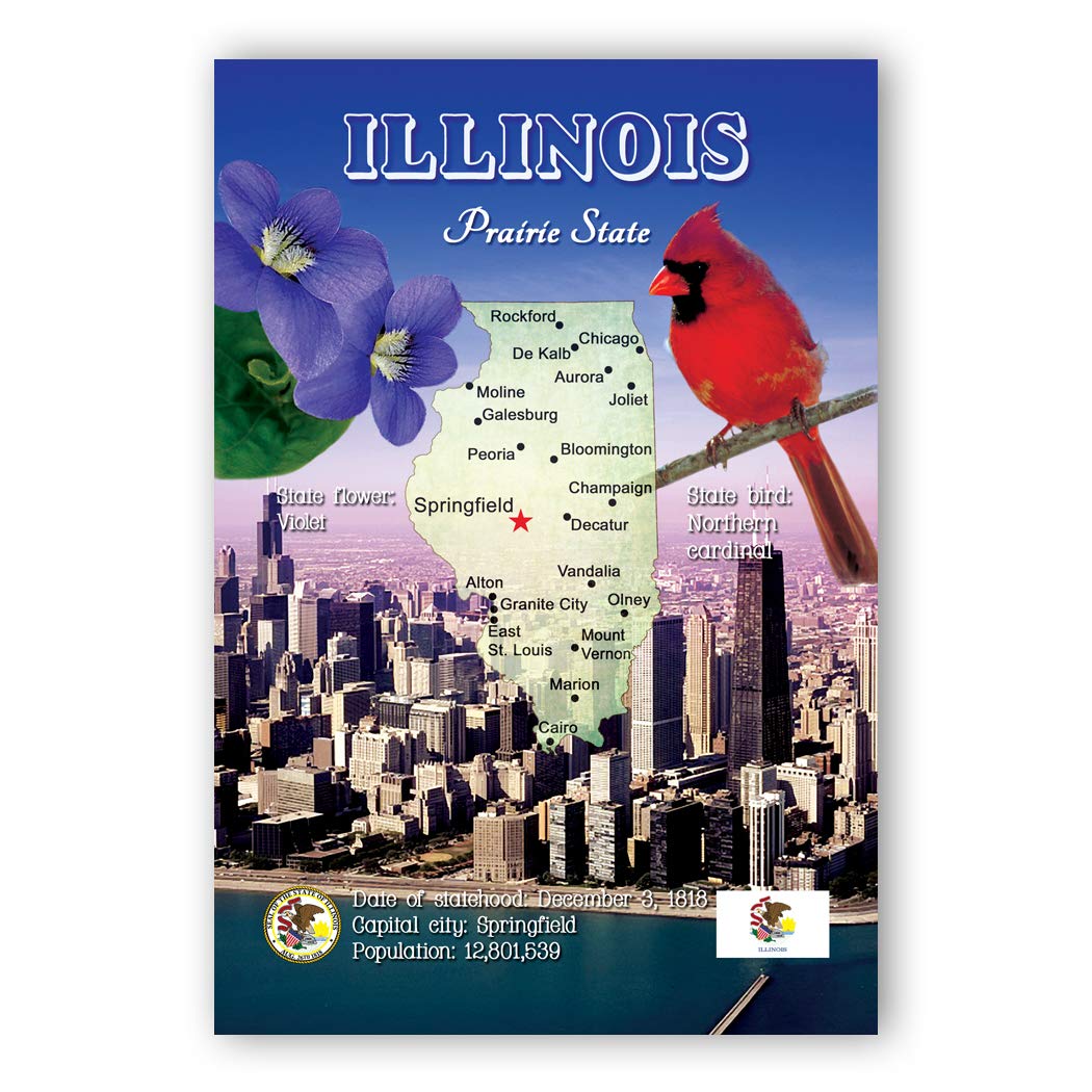 Amazon.com : ILLINOIS MAP postcard set of 20 identical postcards. WI ...