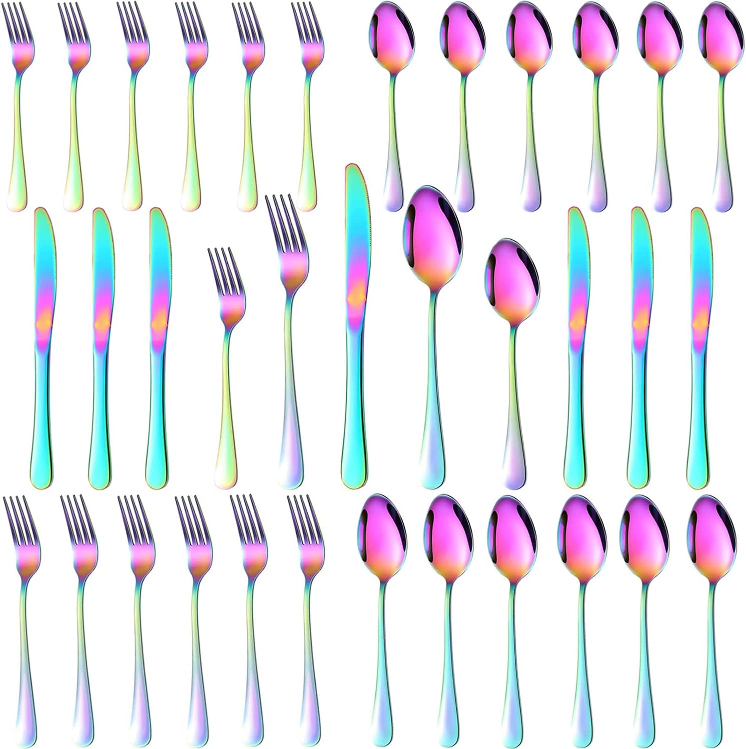 Amazon.com | Colorful Flatware Set 30 Piece, Stainless Steel Rainbow ...