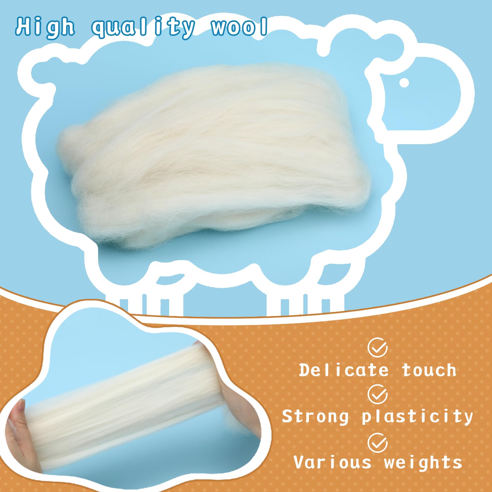 Snapklik.com : Wool Roving 10.58oz/300g Needle Felting Wool Chunky Yarn ...