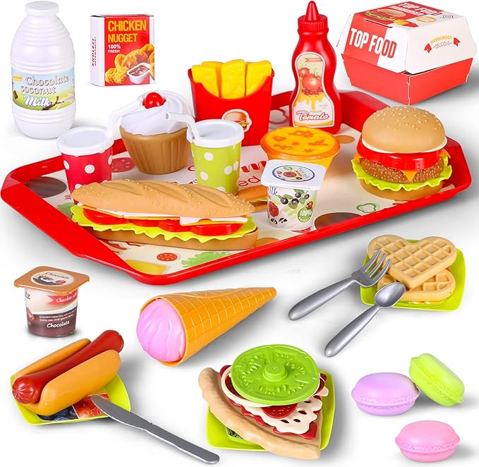 51PCS Pretend Play Fast Food Set Kitchen Play Removable Food Toy with ...