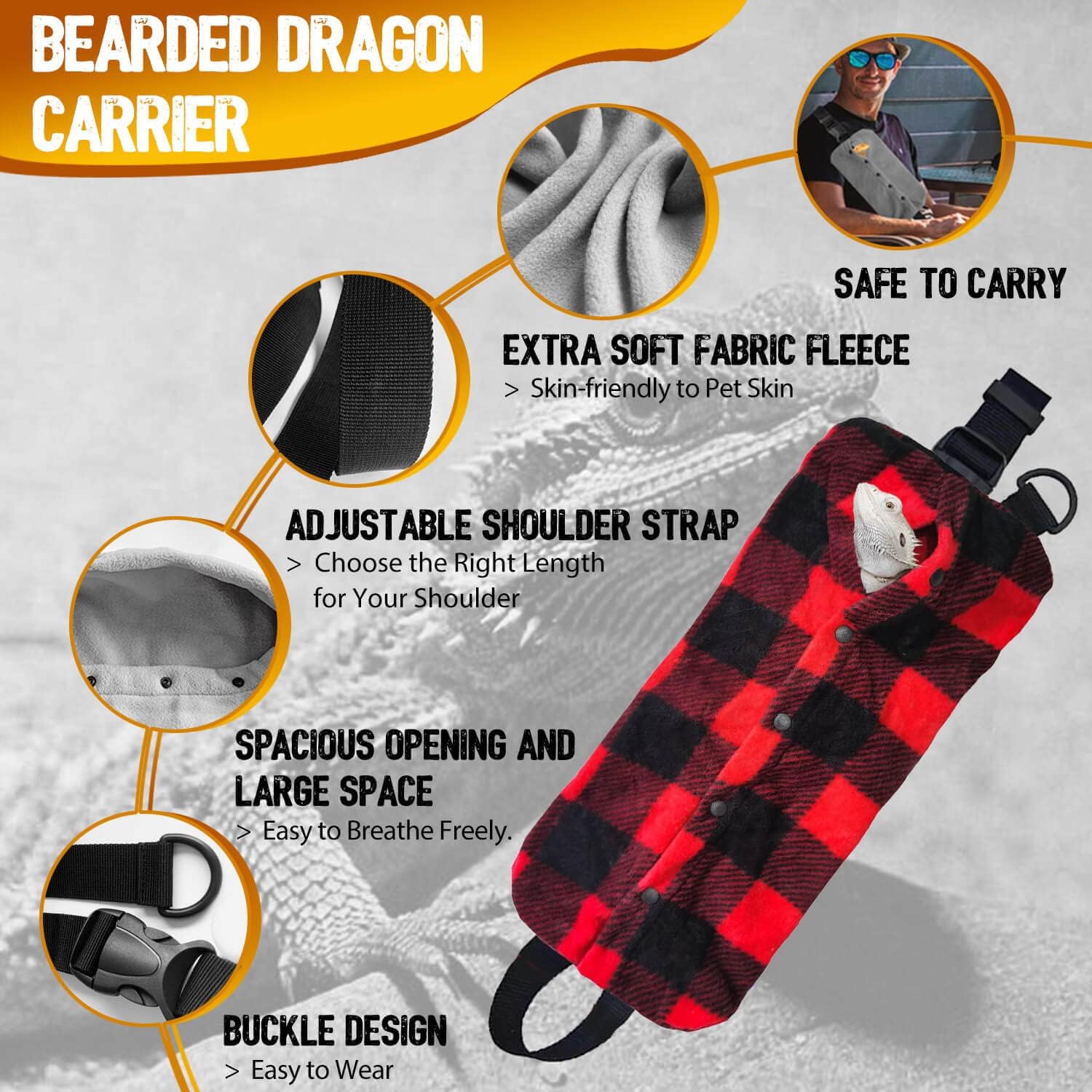 Adjustable Bearded Dragon Travel Sling Reptile Carrier Reptile Sling ...
